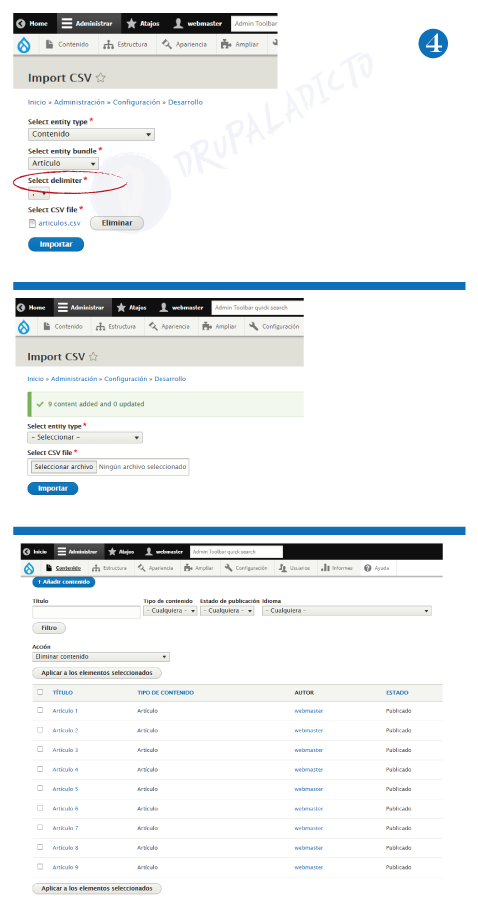 Importar contenidos y usuarios desde CSV en Drupal 8/9 | www.drupaladicto.com